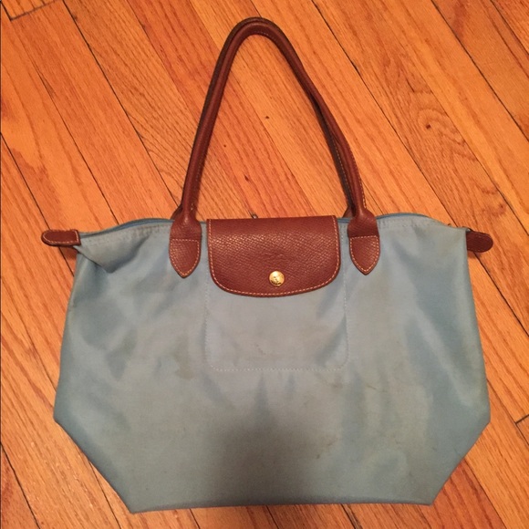 Longchamp | Bags | Longchamp Le Pliage Medium Light Blue Canvas Tote ...